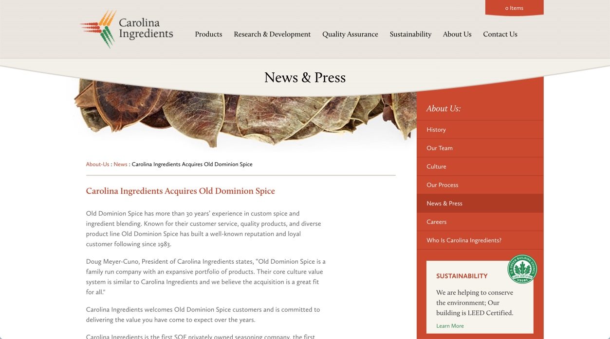 Carolina Ingredients, LLC Achieves Organic Certification - Ingredient ...